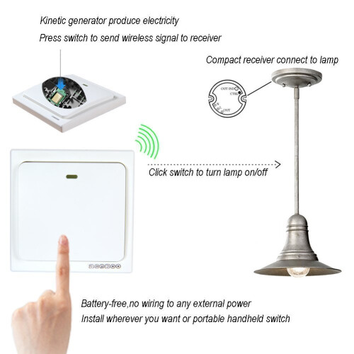 Acegoo Wireless Wall Switch, Self-powered Kinetic Switch No Wiring No ...