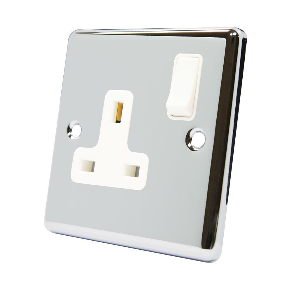 AET CPC1GSOCWH 13 A 1-Gang Polished Chrome Classical Single Plug Socket ...