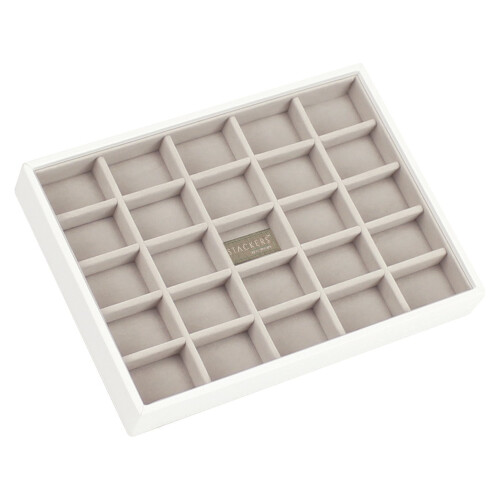 STACKERS 'CLASSIC SIZE' White 25 Section Section STACKER Jewellery Box with Grey Velvet Lining ...