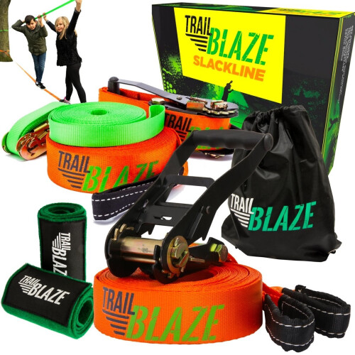 Complete Slackline Kit with Training Line - Tree Protectors + Ratchet ...