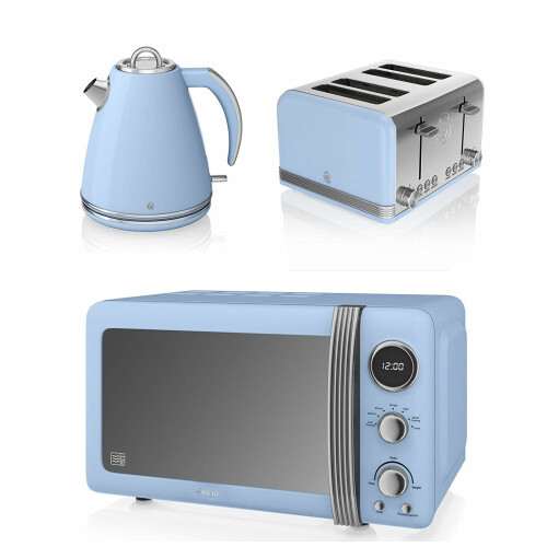BLUE Retro Stylish Digital 20L Microwave, 1.5 Litre JUG Kettle & 4 ...
