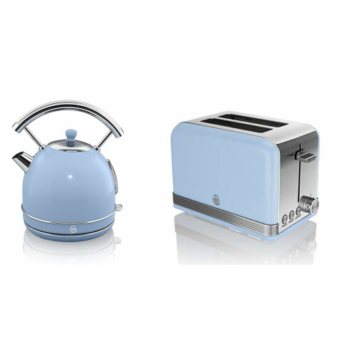 SWAN RETRO Blue 1.7 Litre Dome Kettle & Blue 2 Slice Toaster Set on OnBuy