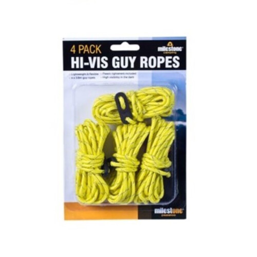 4 Pack Hi-Vis High Visibility Guy Tent Ropes Yellow Tensioners Camping ...