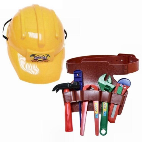 Pretend Play Construction Helmet with Toolbelt and Toy Tools - Children ...