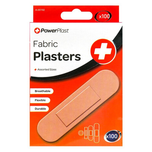 100 x Fabric Plasters Breathable Flexible Durable 4 Assorted Sizes ...