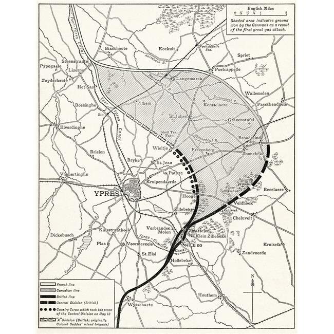 Map Showing the Ypres Salient Before & After the Second Battle of Ypres ...