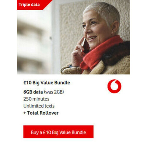 Vodafone Big Value Bundle Pay As You Go Sim Card - TRIPLE DATA SIM 6GB ...