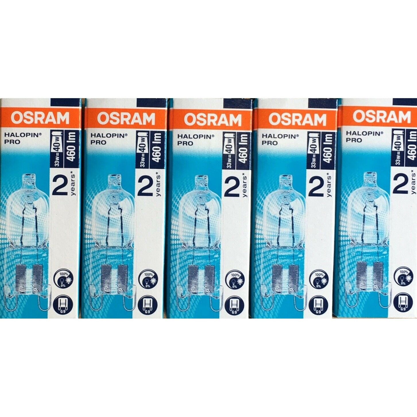 5 X OSRAM HALOGEN 33W = 40W G9 CAPSULES PUSH FIT LOOP PIN 460 LUMENS on ...
