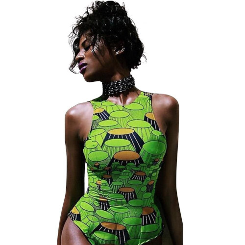 2018 Summer Style Women Green Geometric Print Brazilian One Piece