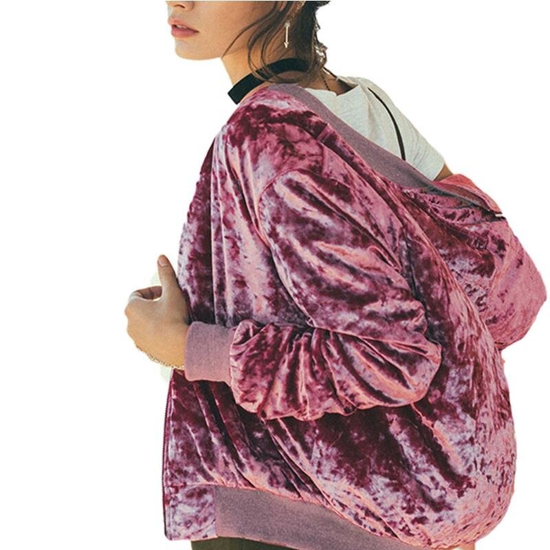 Pink Sweet Female Velvet Coat Spring Casual Slim Ribbed Basic Jacket ...
