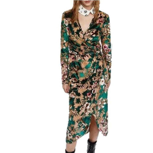 One-piece Spring Bodycon Autumn Kimono Elegant Velvet Prints Floral V ...