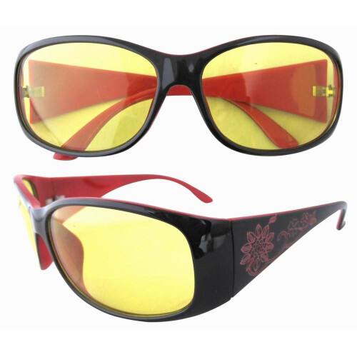 8018 Plastic Frame Floral Arms Yellow Lenses Night Driving Sunglasses ...