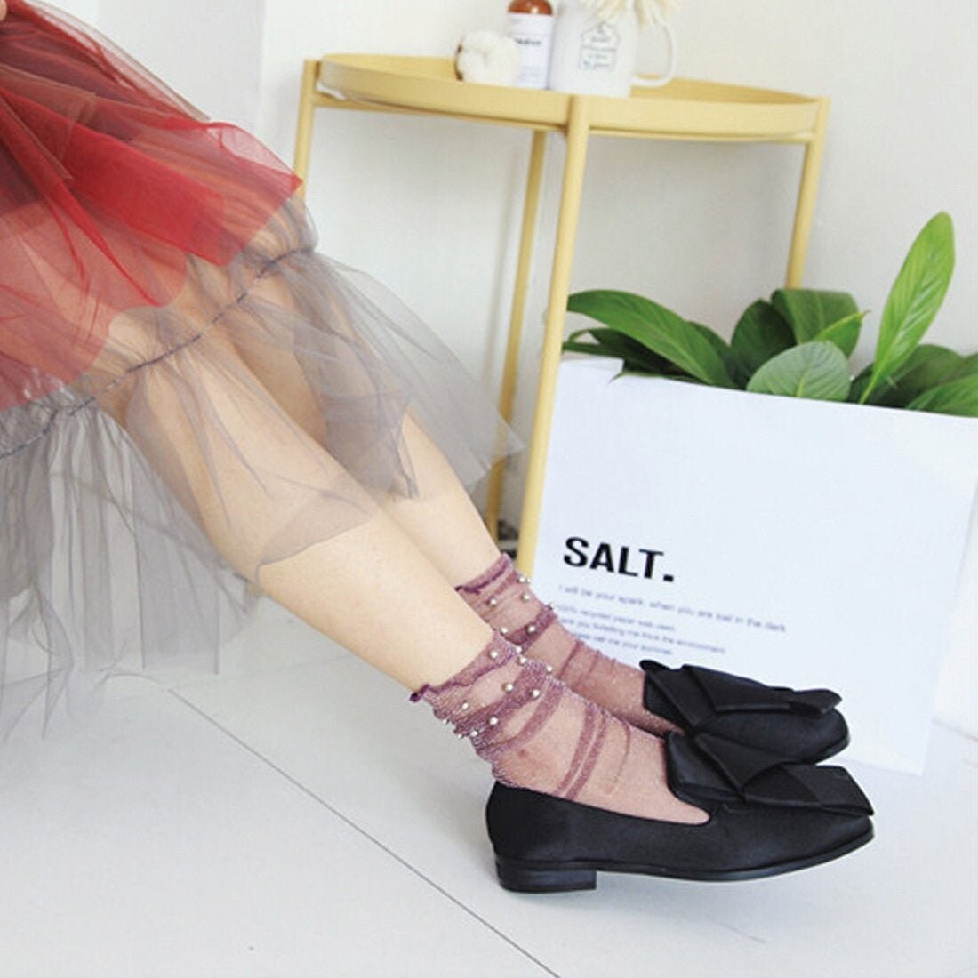 Hot Glitter Mesh Silver Beads Sock Women Shiny Harajuku Soft Ankle ...