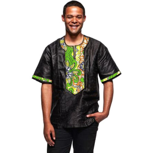 Black and print patchwork african shirt men dashiki recreational tops ...