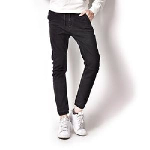Drawstring Ankle Length Black Jeans Men Pensil Pants Denim Overalls Men ...