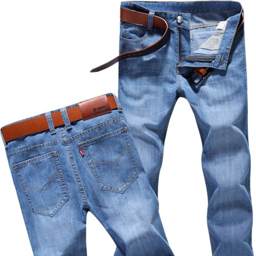 Men\'s Light Blue Denim Jeans New Summer Men Straight Long Jeans Men ...