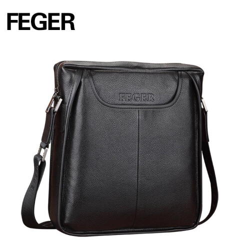 FEGER Men Business Shoulder Bag Black Leather Office Brown Commuting ...
