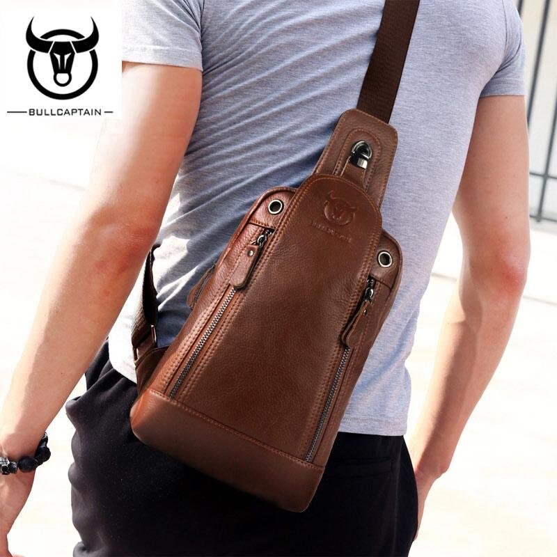 Bull Captain Genuine Leather Men Messenger Bag Chest Bags Casual ...
