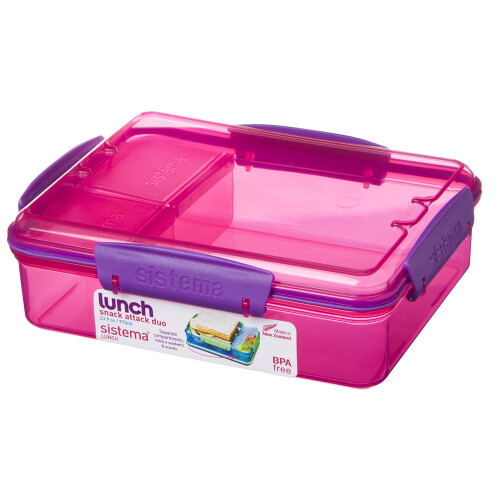 Sistema 975ml Multi Compartment Snack Attack Duo Lunch Box, Pink on OnBuy