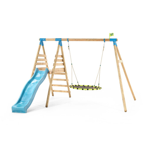 TP Toys Fiordland Wooden Swing Set and Slide With Nest Swing and 8FT ...