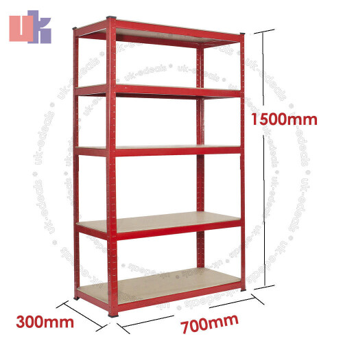 Red Storage Shelving Unit Heavy Duty 5 Tier Shelf Steel Racking on OnBuy
