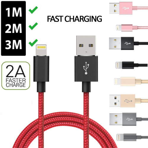 1M 2M 3M USB Lightning Charger Fast Charging Cable 2A Data Sync Extra ...