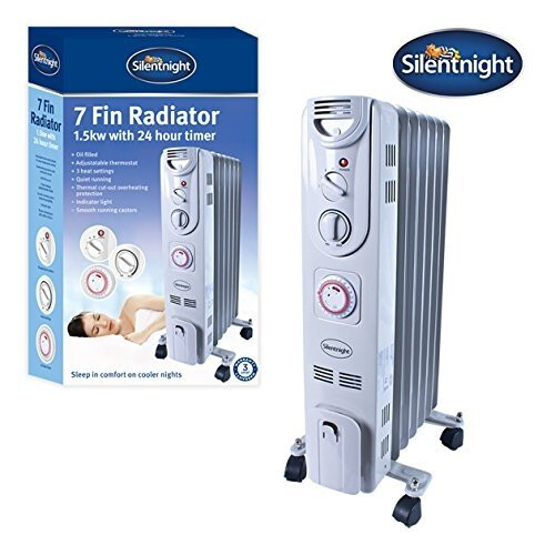 Silentnight 7 Fin 1.5kW Oil Filled Radiator With Timer 1500 Watt 3 Heat ...