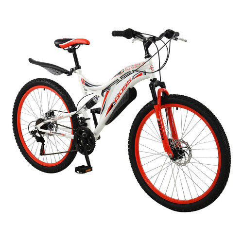 Boss Ice White Unisex 26 inch Full Suspension Mountain Bike Red/White ...