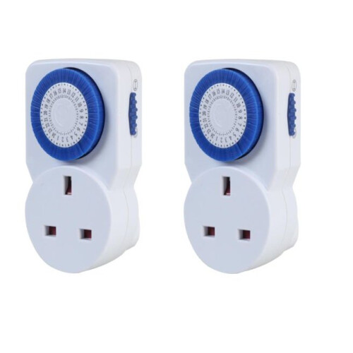 2 x 24 Hour 24HR Mains Plug-In Auto TIMER SWITCH Clock Socket UK 3 PIN ...