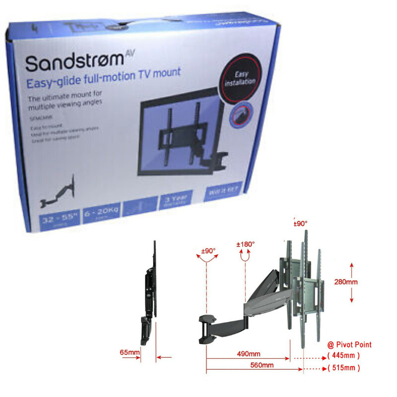 Sandstrom AV Easy-Glide Full-Motion Tv Wall Mount - 32" upto 55" - 6 ...