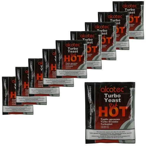 10x Alcotec Red Hot Turbo Yeast 90g Temperature Tolerant Max 40C 25L on OnBuy