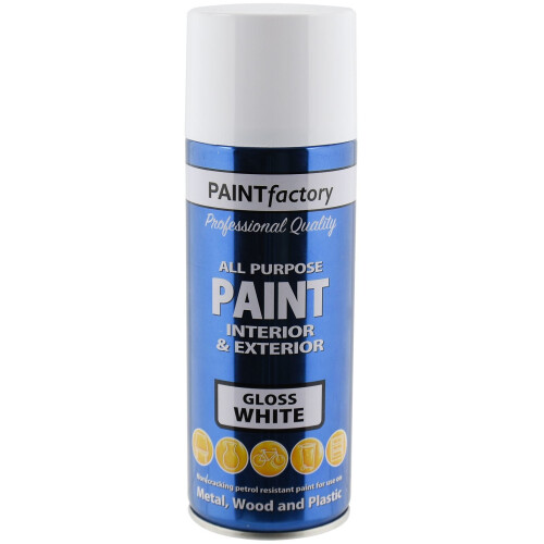 All Purpose White Gloss Spray Paint 400ml Aerosol Dry Metal Interior ...
