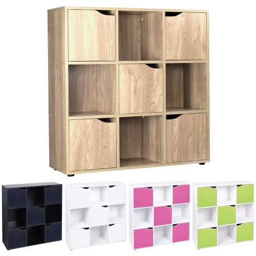 (White) Wooden 9 Cube 5 Doors Storage Unit Cupboard Bookcase Shelving ...
