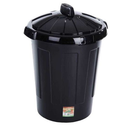 (1 Pack) Wham 80L Black Plastic Dustbin Lid Dust Bin Waste Disposal ...