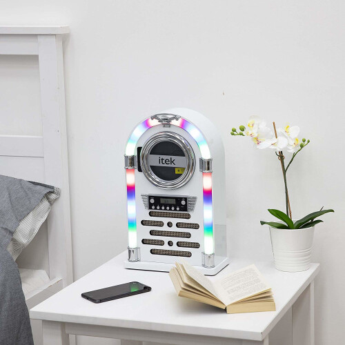 iTek I60018CDGW Jukebox CD Player, FM Radio Bluetooth, Gloss White on OnBuy