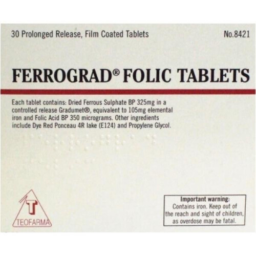 Ferrograd Folic Prolonged Release Iron Tablets 325mg Ferrous Sulphate ...