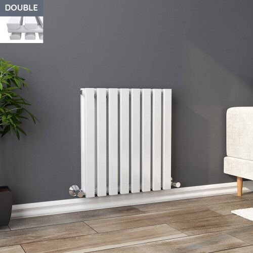 Lulea 600 x 550mm White Double Rectangular Panel Horizontal Radiator on ...