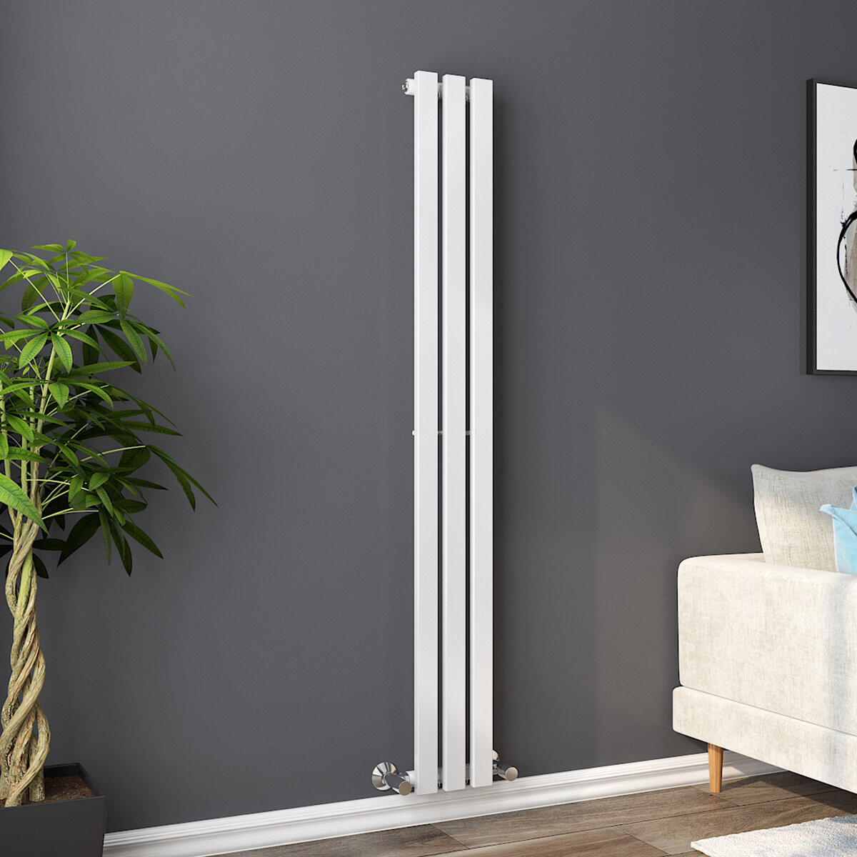 Lulea 1600 x 200mm White Single Rectangular Panel Vertical Radiator on ...