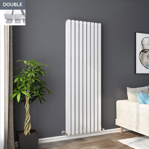 Lulea 1800 x 620mm White Double Rectangular Panel Vertical Radiator on ...