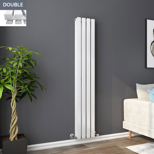 Lulea 1600 x 270mm White Double Rectangular Panel Vertical Radiator on ...