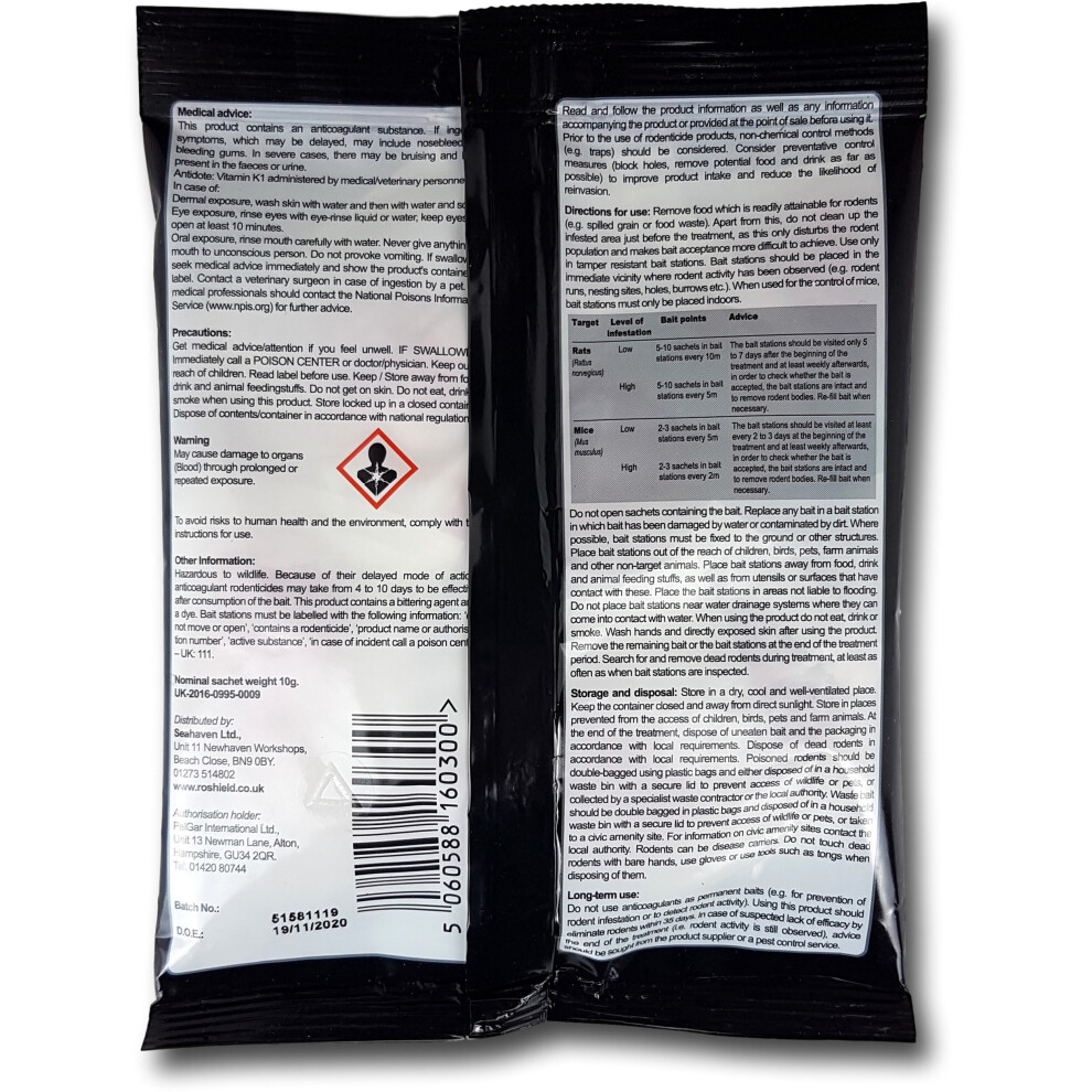 Roshield 1kg Mouse & Rat Pasta Bait - Ready-to-Use Difenacoum Sachets ...