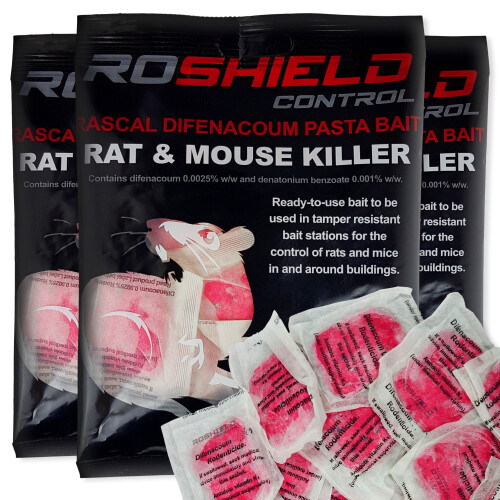 Roshield 1kg Mouse & Rat Pasta Bait - Ready-to-Use Difenacoum Sachets ...
