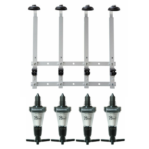 4 x 25ml Solo Bar Optic Spirit Measure & 4 Bottles 70cl/1L Wall Mounted ...