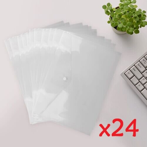 24X A4 Document Wallet Plastic Stud Paper Storage Coloured Folders Fil ...