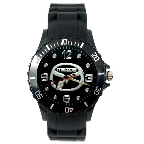MAZDA Mens SILICONE Black CHROME Dial Sport RACING CAR Watch RELOJ UHR ...