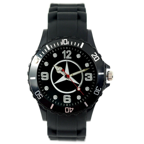 MERCEDES Men SILICONE Black CHROME Dial Sport RACING CAR Watch RELOJ ...