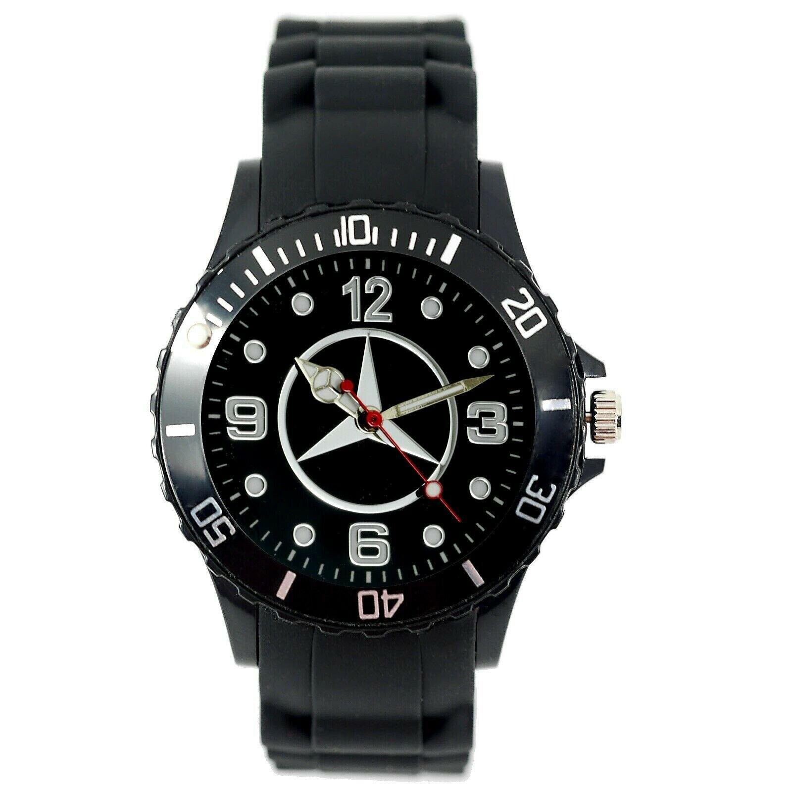 MERCEDES Men SILICONE Black CHROME Dial Sport RACING CAR Watch RELOJ ...