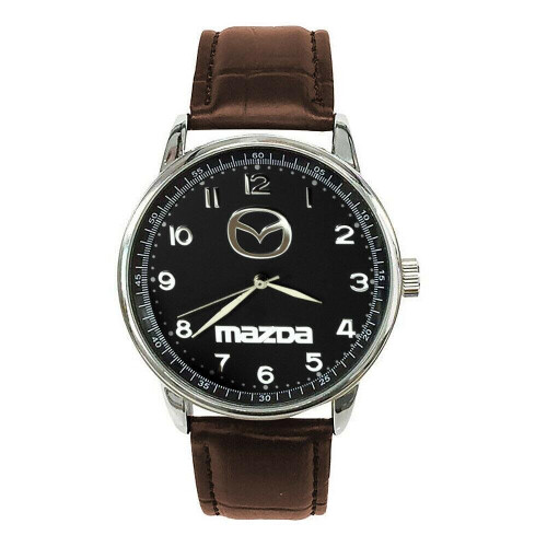 Mazda Mens Stainless Steel Black Dial BROWN Leather Strap Sport CAR ...