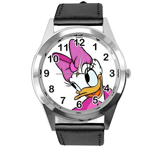 Watch with Real Leather Band Black Round for Fan of Daisy Duck on OnBuy