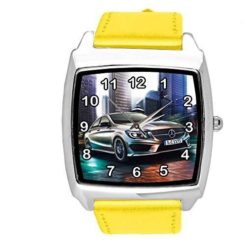 Yellow Band Quartz Square Sport Watch for Mercedes Benz car Fans E2 on ...
